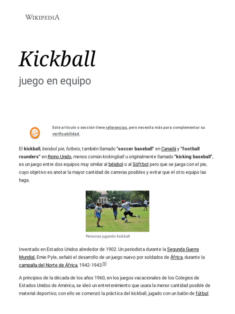 Kickball - Wikipedia, La Enciclopedia Libre | PDF | Juegos de habilidad física | Juegos de ...