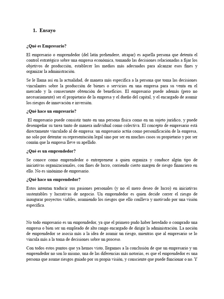 Ensayo | PDF | Iniciativa empresarial | Business