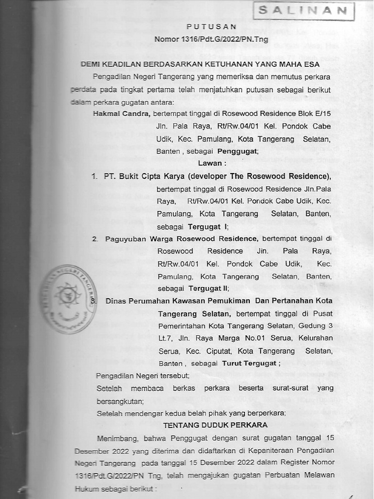 PUTUSAN PERDATA 1316 PN Tangerang | PDF