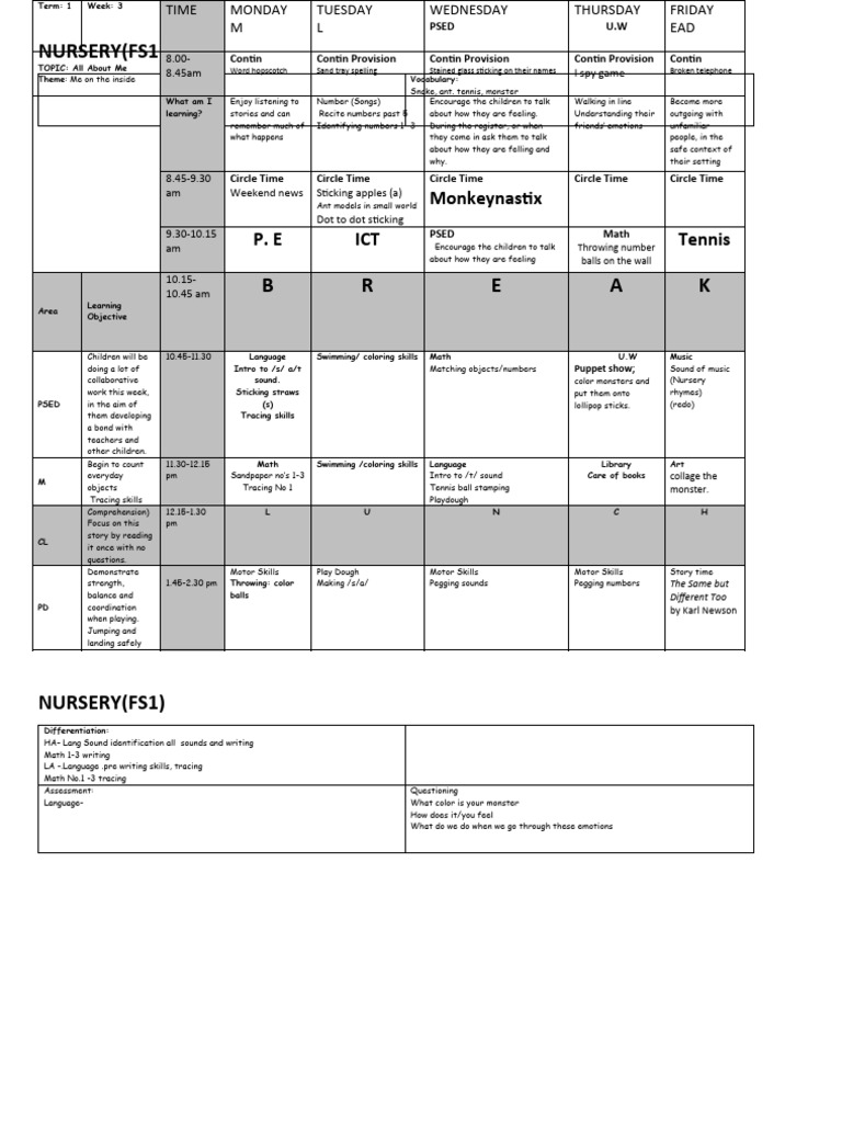 Nursery Lesson Plan Week 3 | PDF | Cognition | Cognitive Science