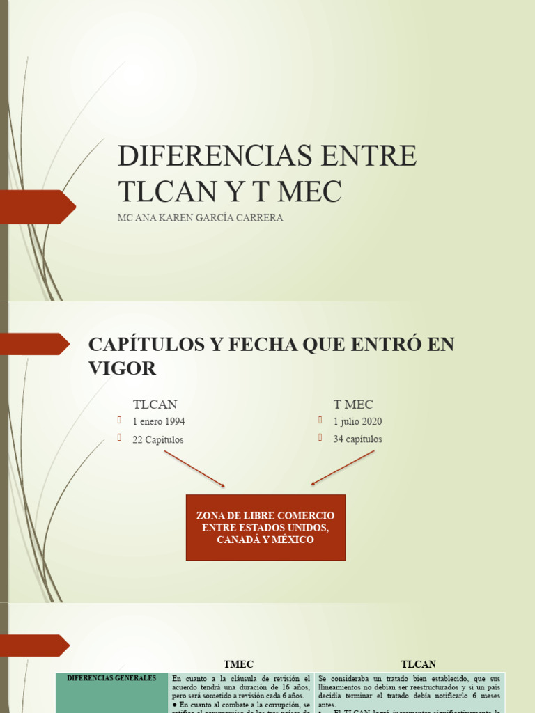 Diferencias entre TLCAN y TMEC | PDF | Tratado de Libre Comercio ...