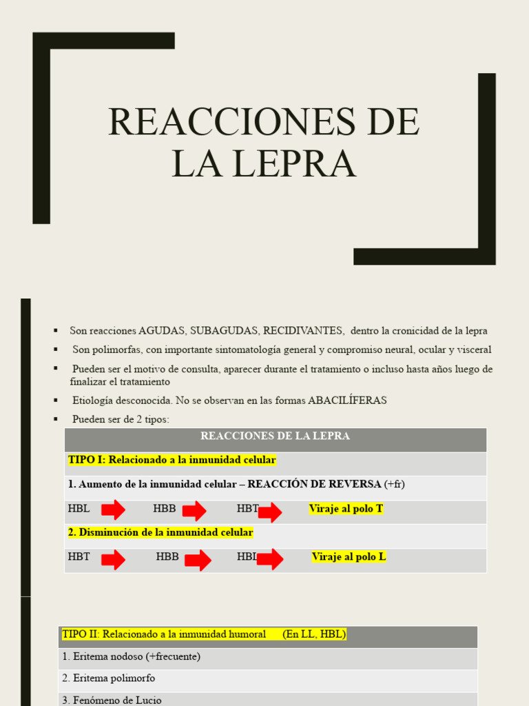 Reacciones Agudas en Lepra: Tipos y Tratamiento | PDF | Ciencias de la ...