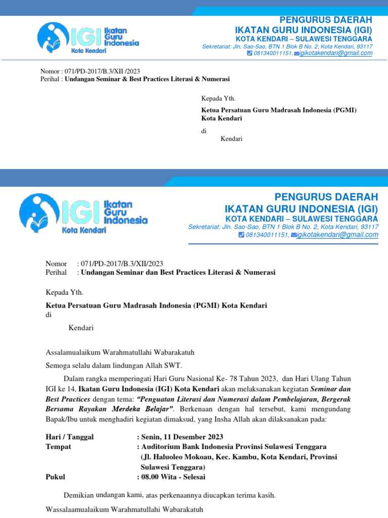 Undangan PGMI 2022 | PDF