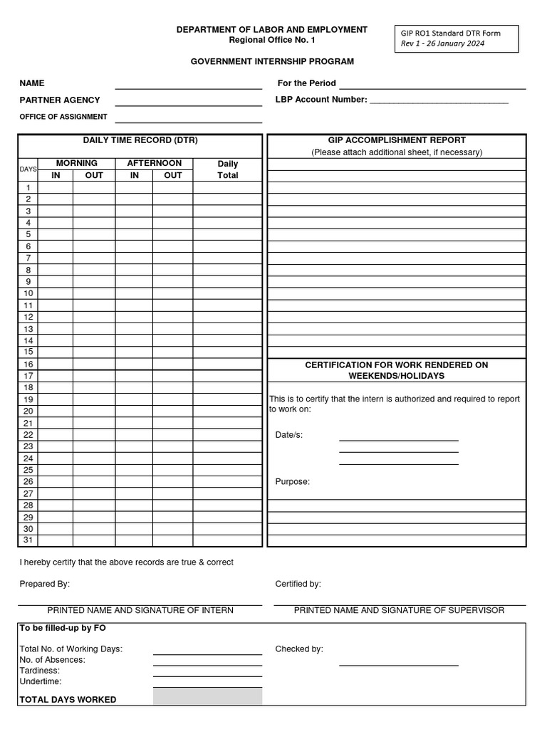 Final Gip Ro1 Standard DTR Form 22 Jan 2024 1 | PDF
