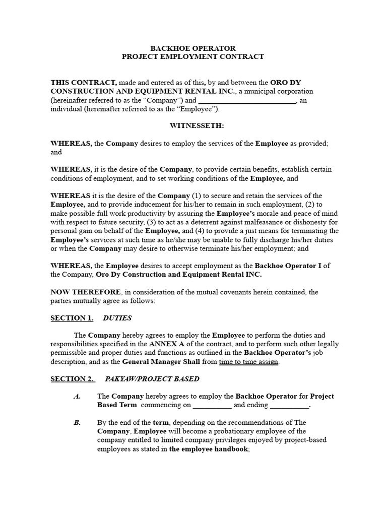 Backhoe Forking Contract (03-14-2024) DRAFT | PDF | Employment | Salary