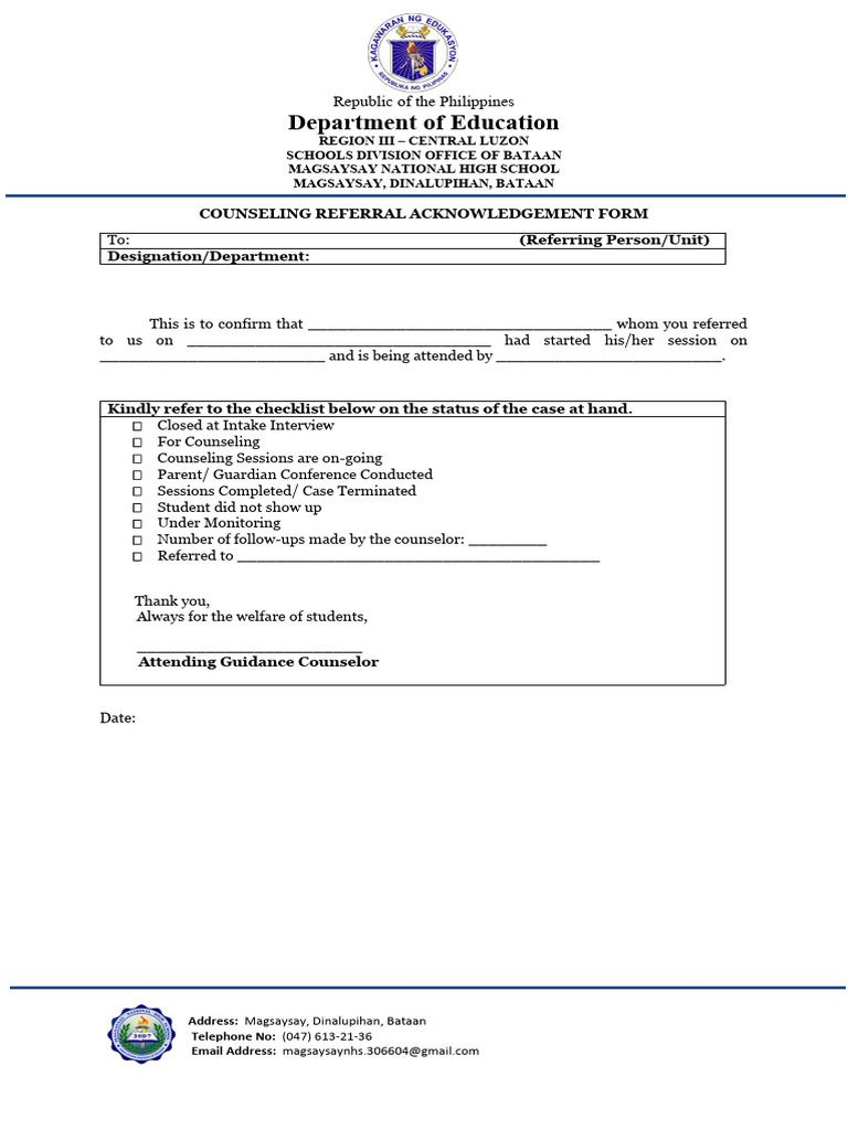 Counseling Referral Acknowledgement Form | PDF