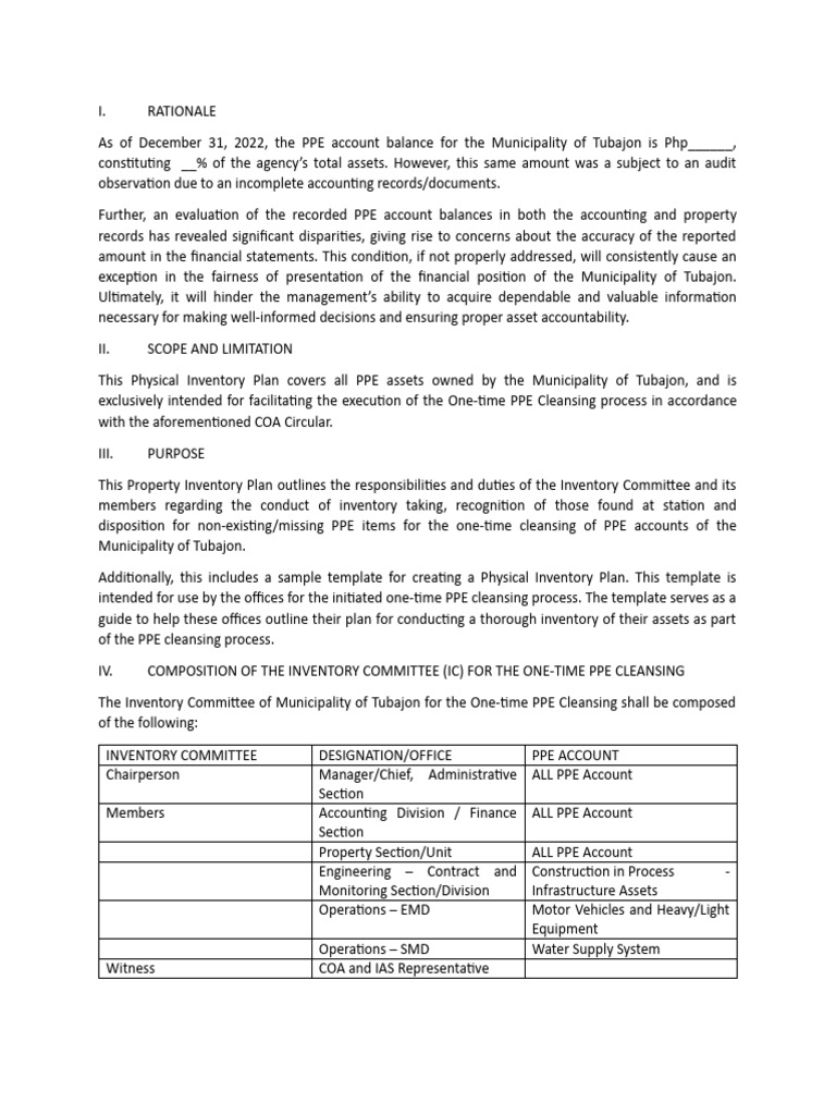 Property Inventory Plan | PDF | Inventory | Personal Protective Equipment
