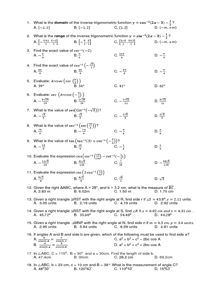 Precal2 Trigonometry Reviewer | PDF | Function (Mathematics) | Trigonometric Functions