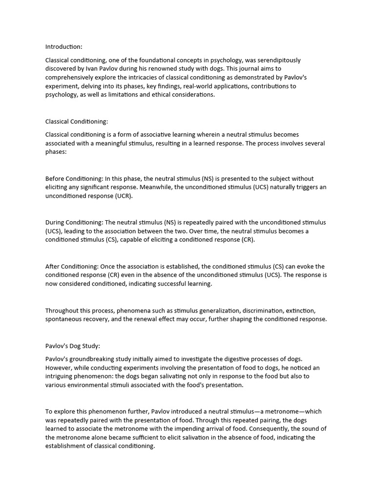 PAVLOV | PDF | Classical Conditioning | Behaviorism