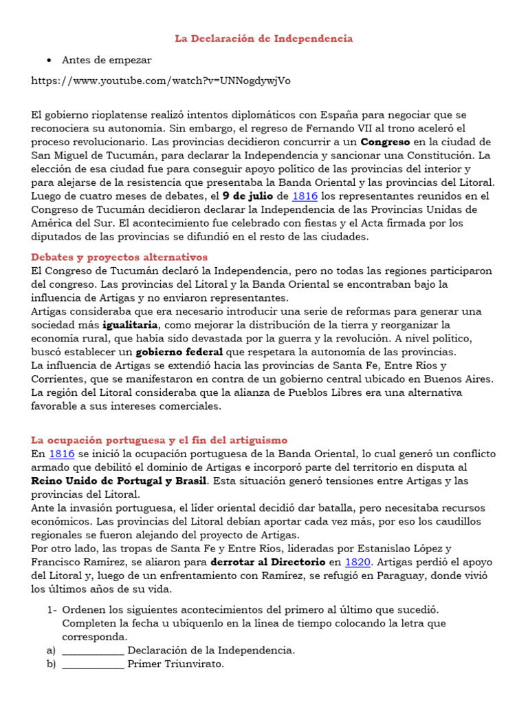 La Declaración de Independencia | PDF | América del Sur | Argentina