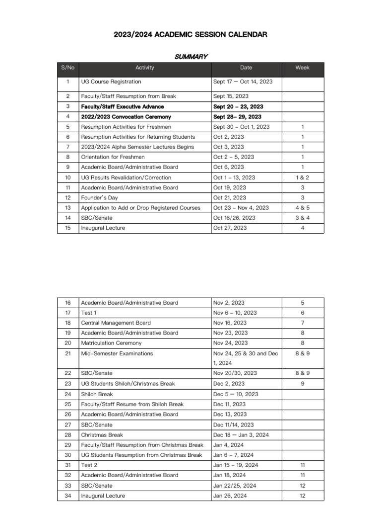 2023/2024 Academic Session Calendar | PDF | Academic Term | Educational ...