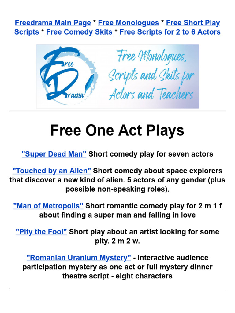 Free Comedy One Act Plays (Short Scripts) | Download Free PDF ...