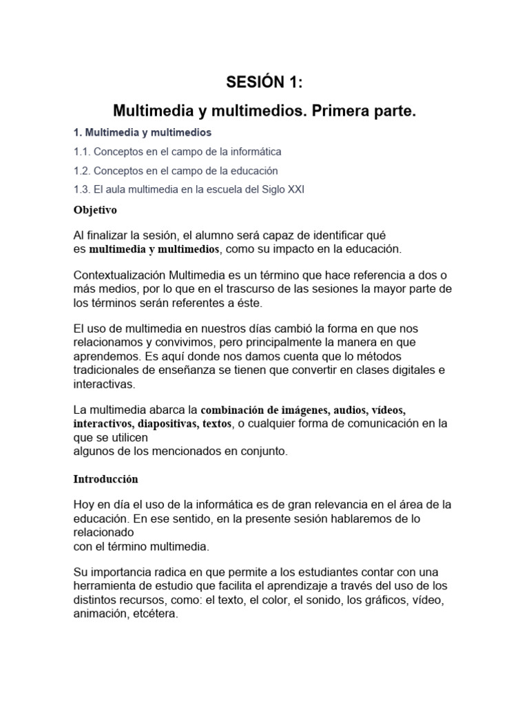 Sesión 1 | PDF | Multimedia | Aprendizaje
