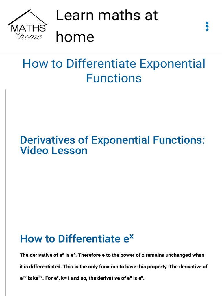 How To Differentiate Exponential Functions: Learn Maths at Home | PDF | Derivative | Subtraction