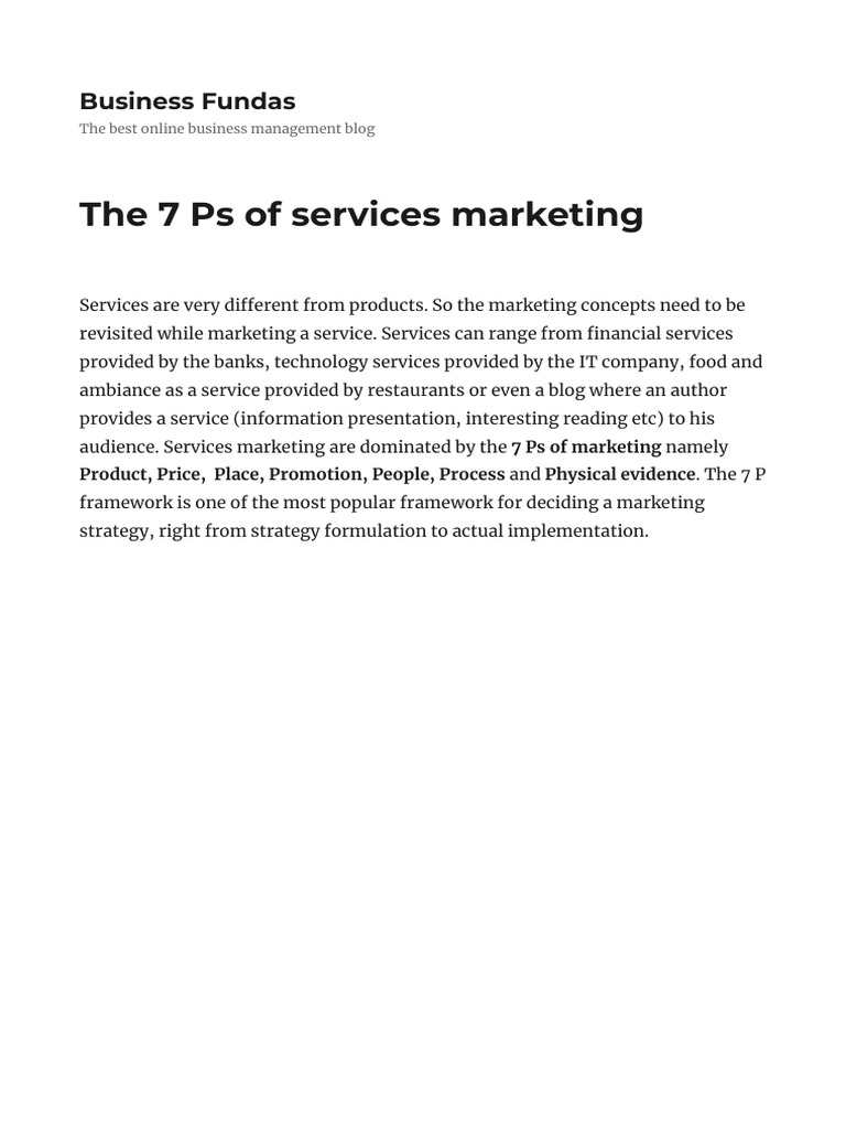 The 7 Ps of Services Marketing: Business Fundas | PDF | Marketing ...