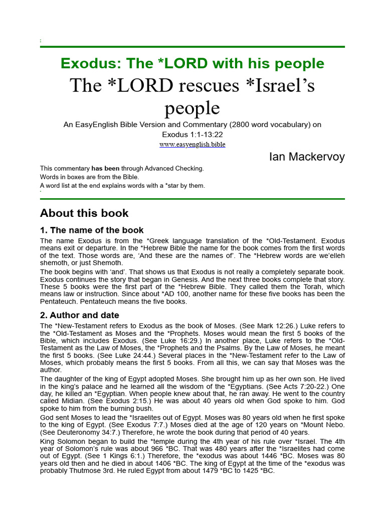 Free Bible Version and Commentary On The Book of Exodus in EasyEnglish ...