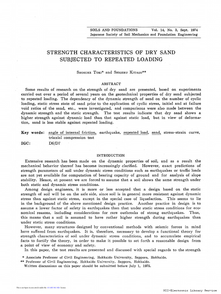 Strength Characteristics of Dry Sand Subjected To Repe 1974 Soils and ...