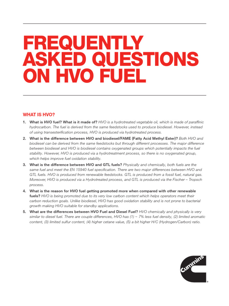 Frequently Asked Questions On Hvo Fuel | Download Free PDF | Biodiesel | Diesel Fuel