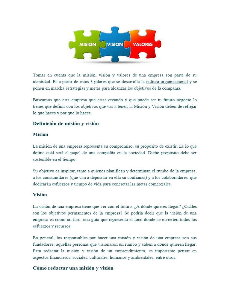 Misión y Visión: Guía para Emprendedores | PDF | Business ...