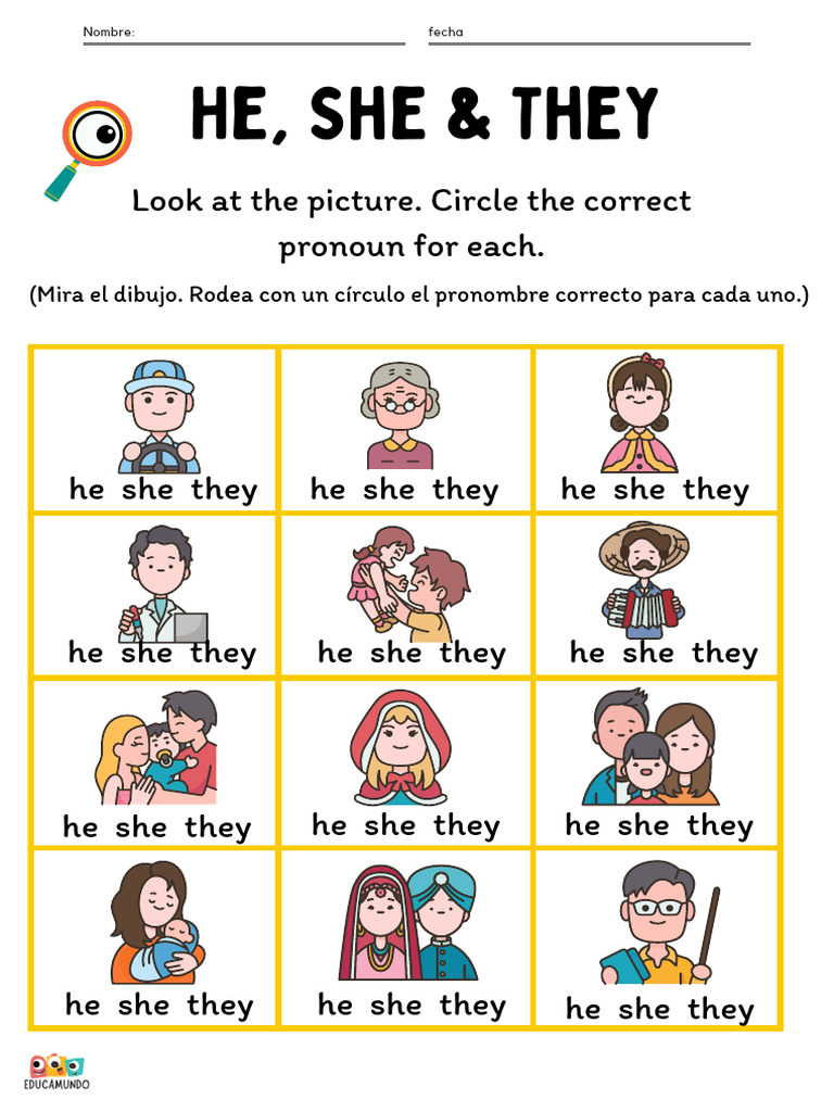 Pronoun Activity: He, She, They | PDF