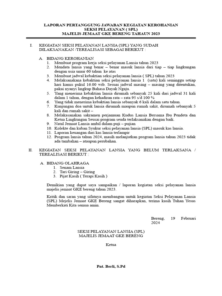 Laporan Pertanggung Jawaban Kegiatan Kerohanian | PDF