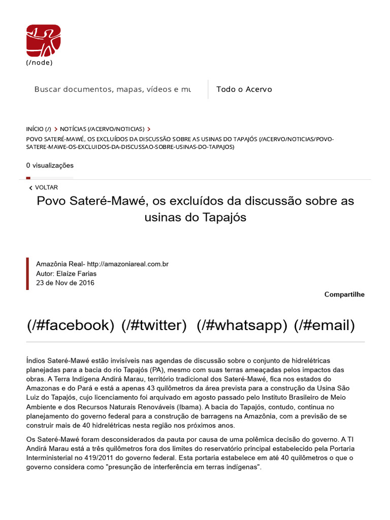 Povo Sateré-Mawé, Os Excluídos Da Discussão Sobre As Usinas Do Tapajós ...