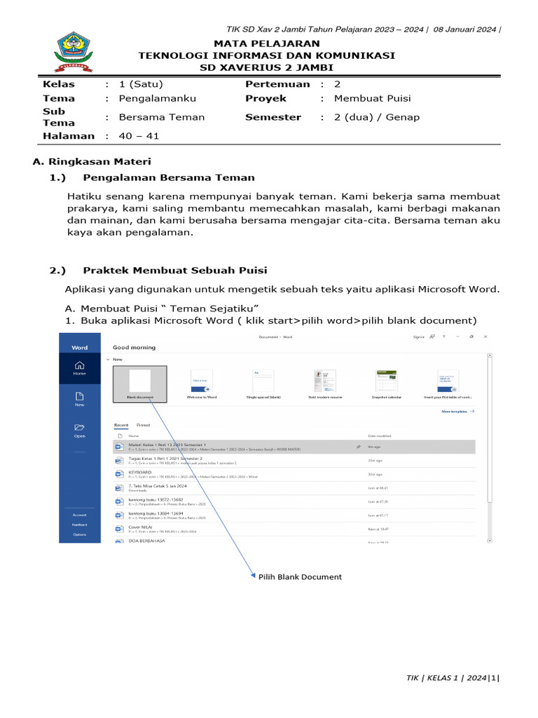 Materi Kelas 1 Pert 2 2024 Semester 2 | PDF