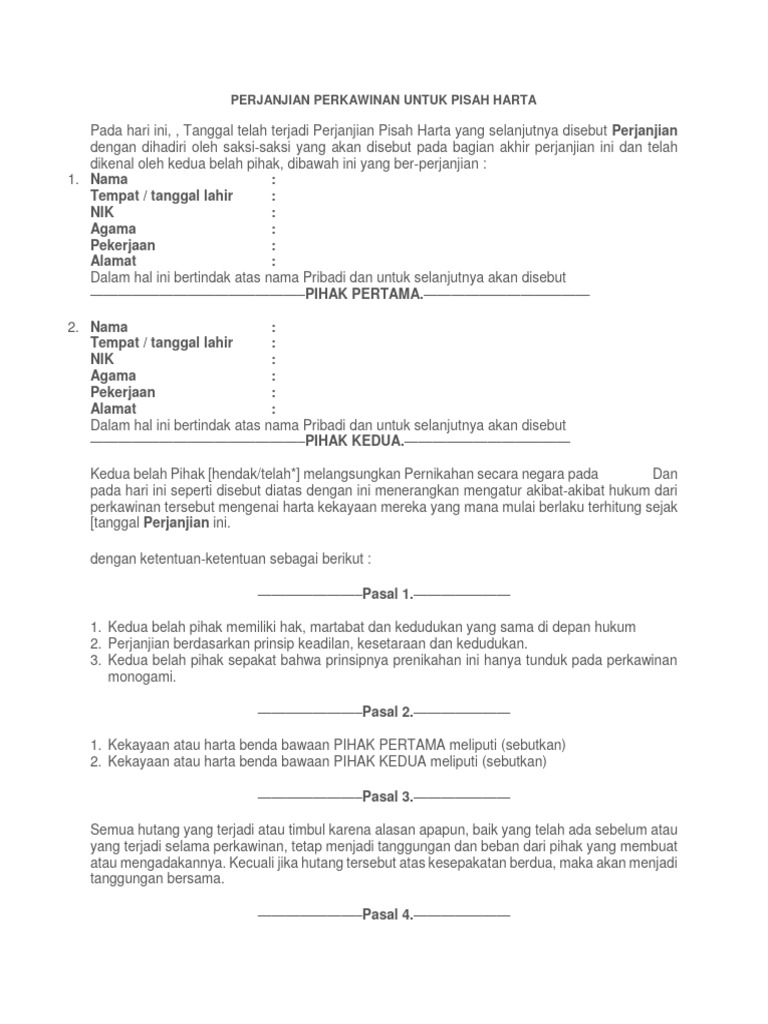 Perjanjian Pra Nikah Untuk Pisah Harta | PDF | Politik | Hukum