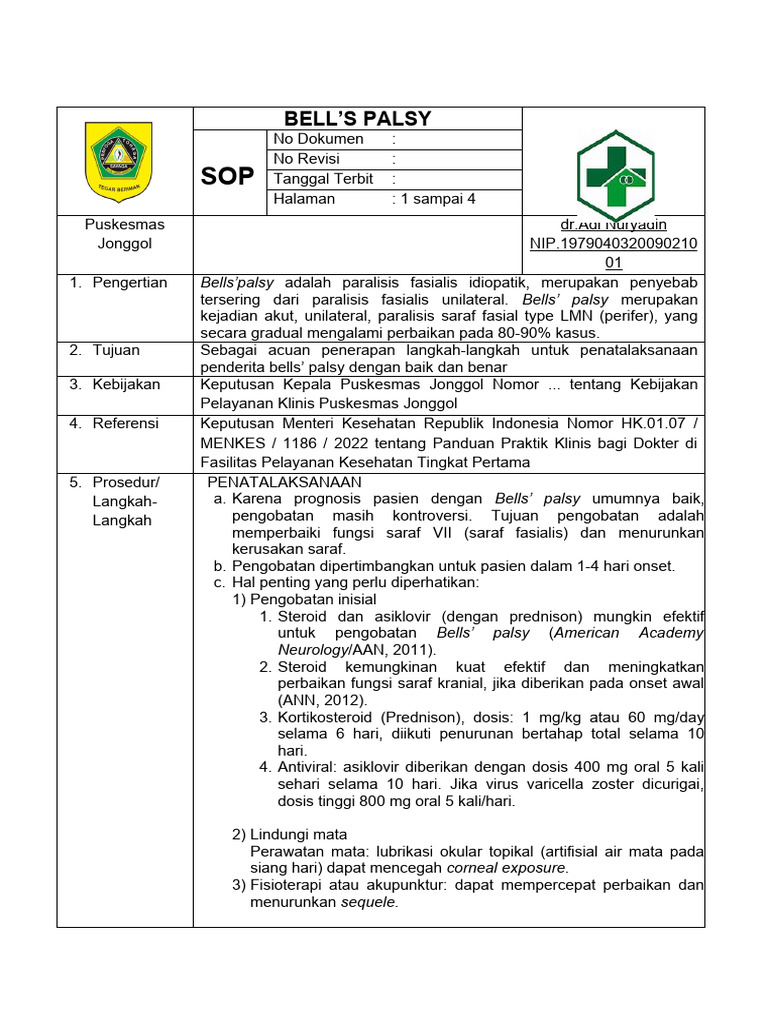 Sop Bell's Palsy | PDF