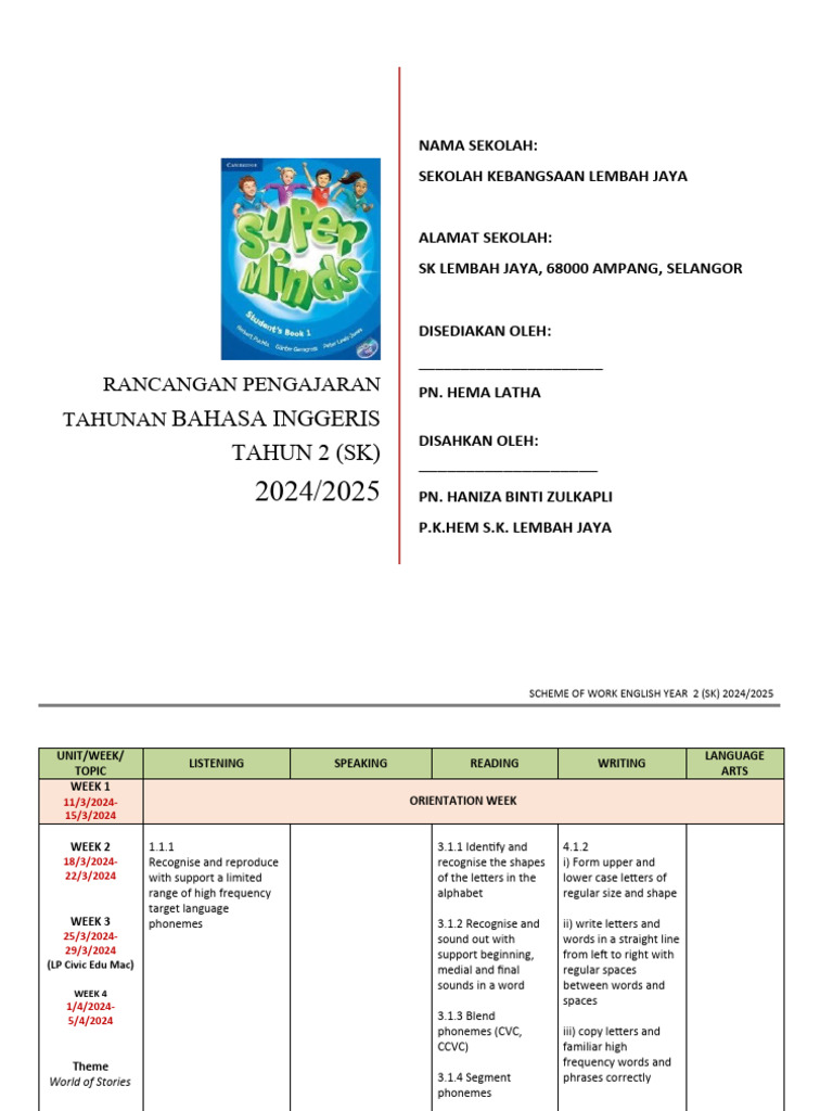 RPT English Year 2 (SK) 2024-2025 by Rozayusacademy-2 | PDF | English ...