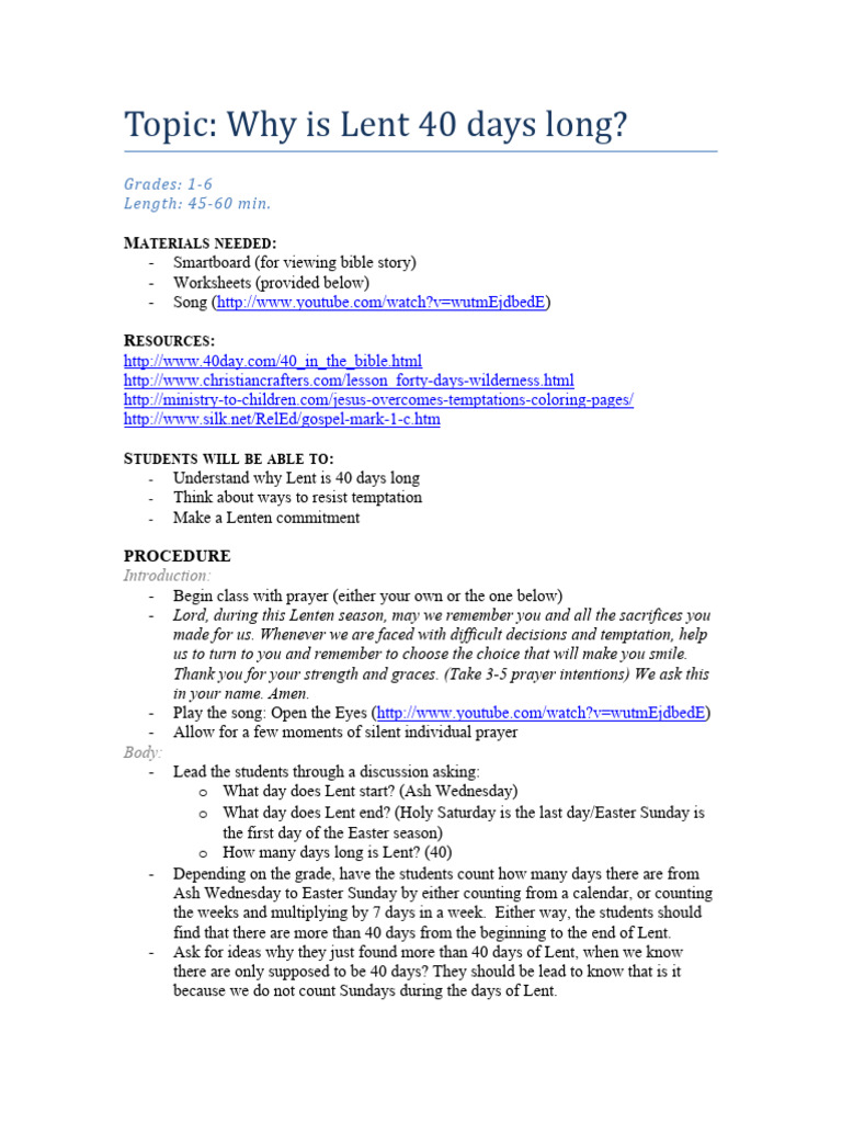 why_is_lent_40_days_long | PDF | Lent | Jesus