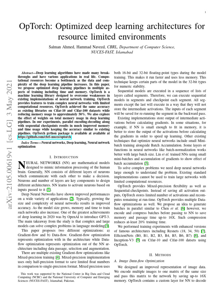 Optorch Optimized Deep Learning Architectures For Pdf Artificial Neural Network Deep Learning 6870