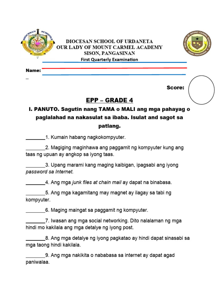 Epp - 4 First Quarterly Exam | PDF