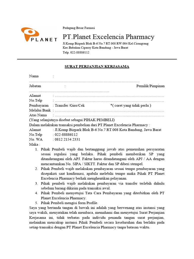 Surat Perjanjian Kerjasama Pep 2023 | PDF