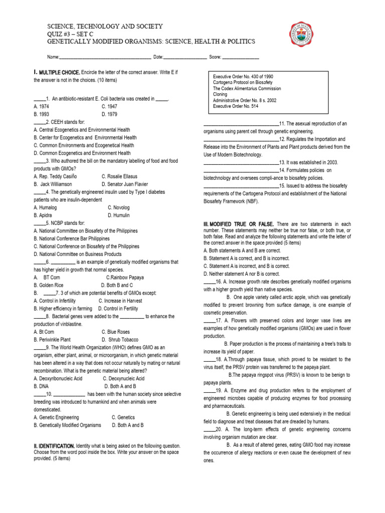 Quiz C | PDF | Genetically Modified Organism | Genetic Engineering