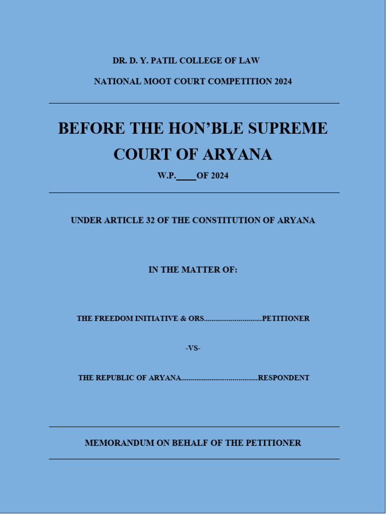 Petitioner Memorial for Moot Court 2024 | PDF | Bail | Burden Of Proof (Law)