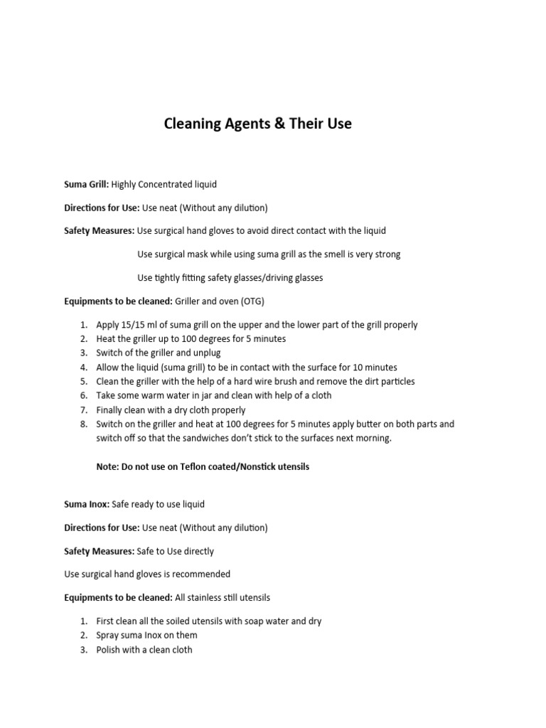 Use of Cleaning Agents | PDF | Kitchen Utensil | Water