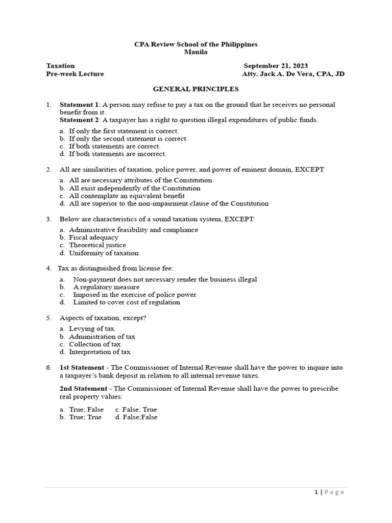 TAX (1 of 2) Preweek B94 - Questionnaire | PDF | Taxes | Ad Valorem Tax