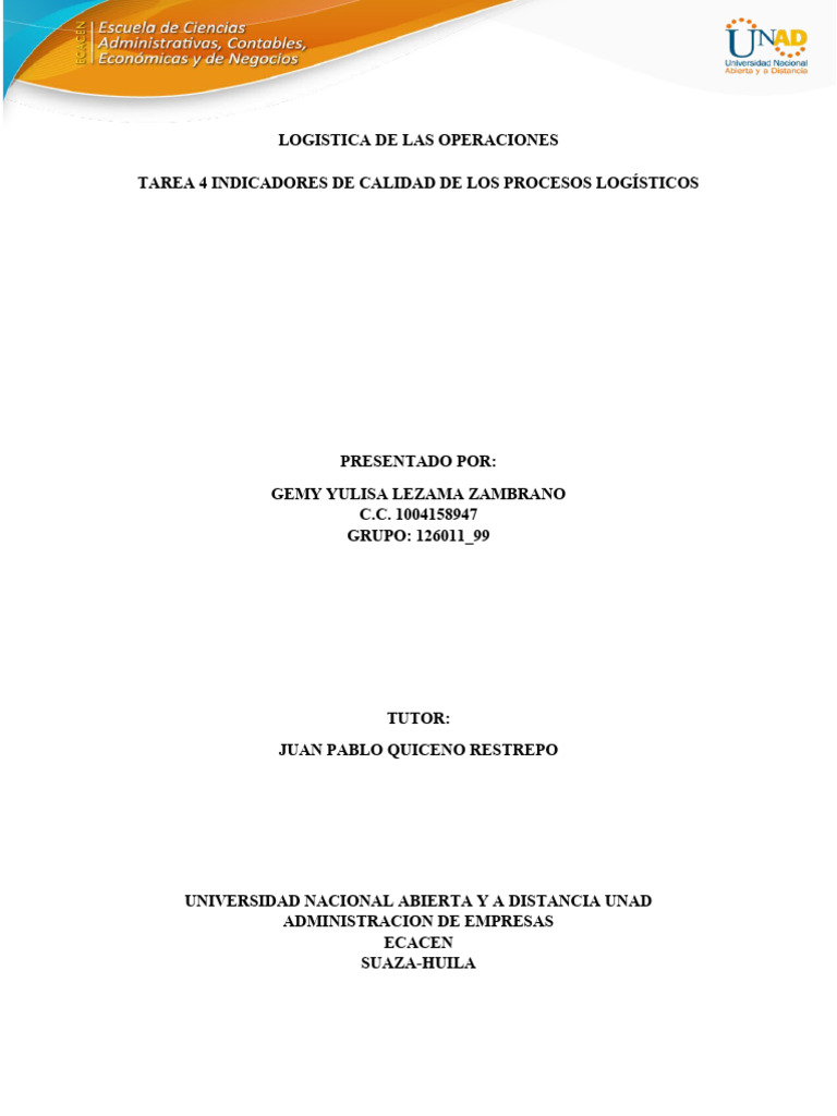 Tarea 4 - Gemy Yulisa Lezama | PDF | Calidad (comercial) | Logística