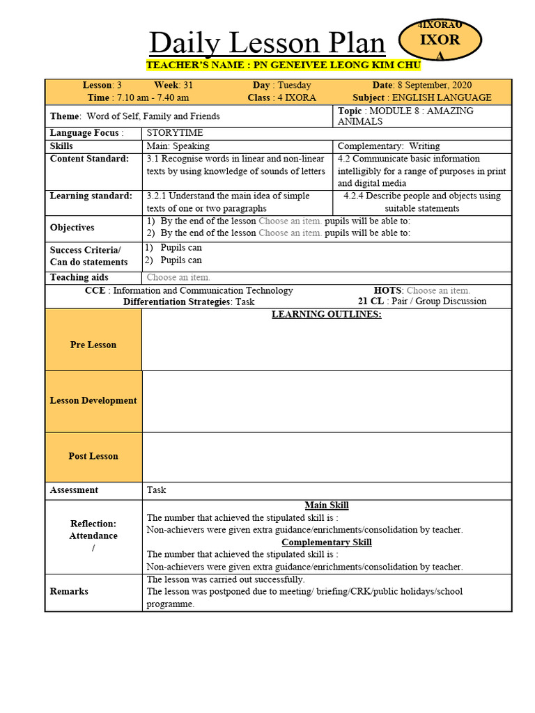 LP Template Y4 2020 | Download Free PDF | Teachers | Lesson Plan