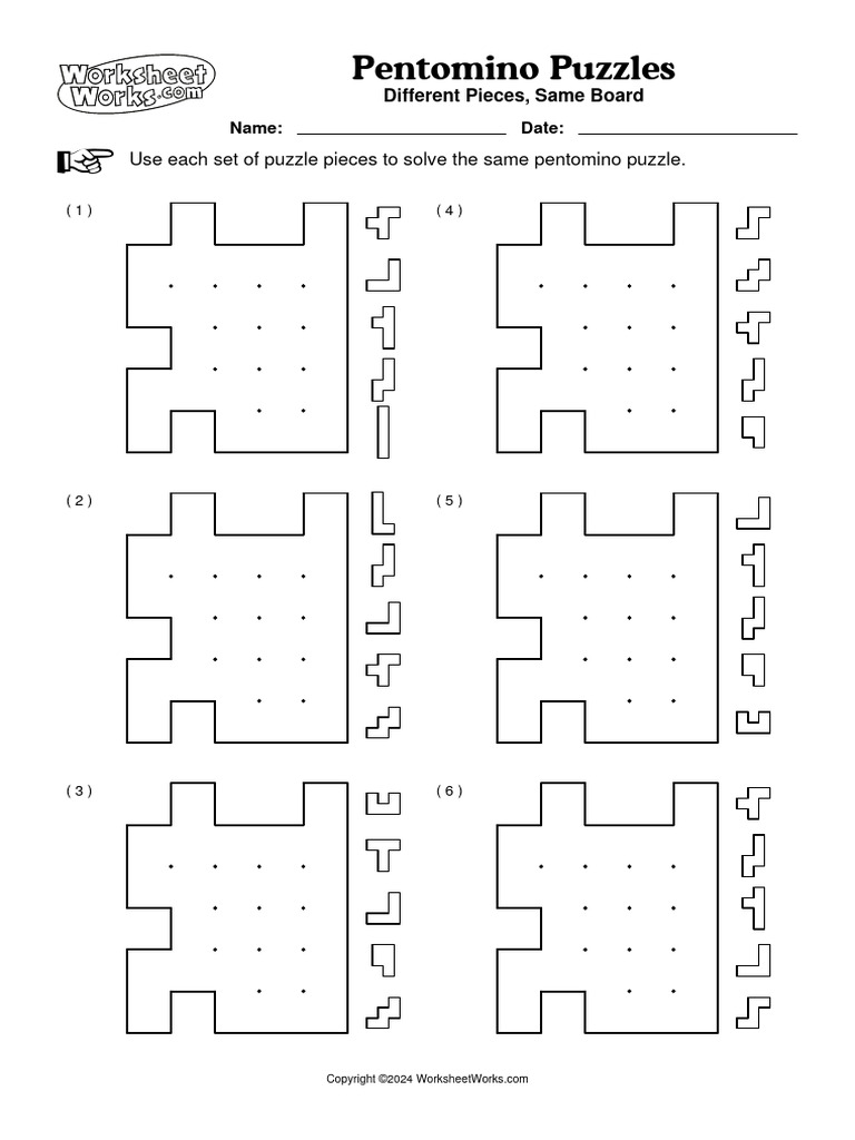 WorksheetWorks Pentomino Puzzles 3 | PDF