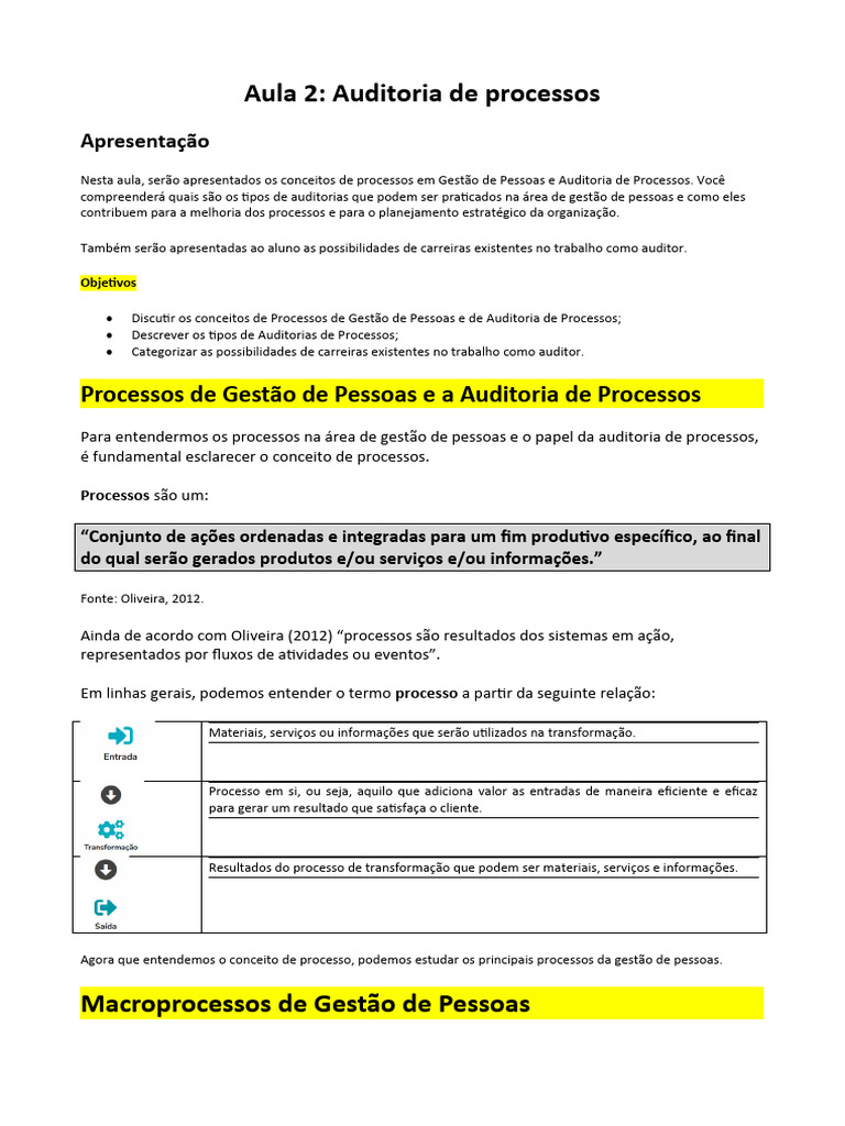 Aula 2 - Auditoria de Processos | PDF | Gestão de recursos humanos | Business