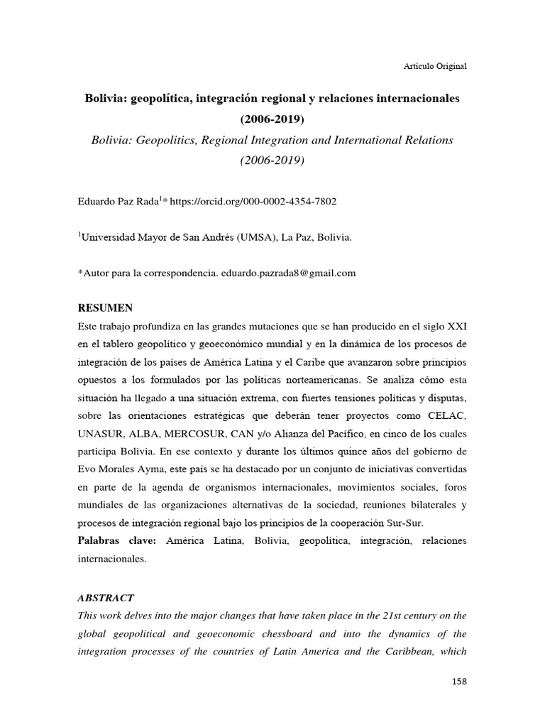 Bolivia Geopolitica, Integracion y Relaciones Intrnacionales | PDF | America latina | Bolivia