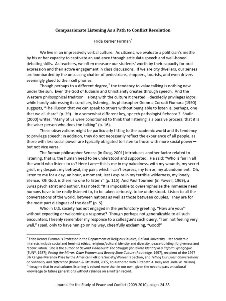 Compassionate Listening As a Path to Conflict Resolution | PDF ...