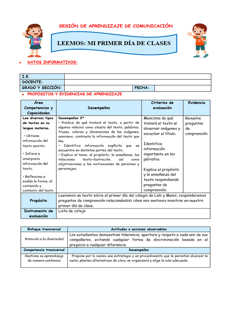 3° Ses Comu Primer Dia de Clase Lun 11 | PDF | Aprendizaje | Evaluación