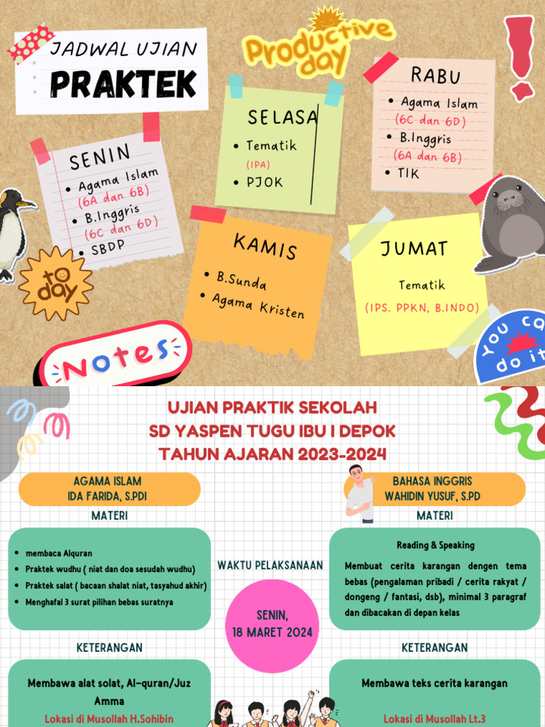 Jadwal Ujian Praktek Kelas VI | PDF