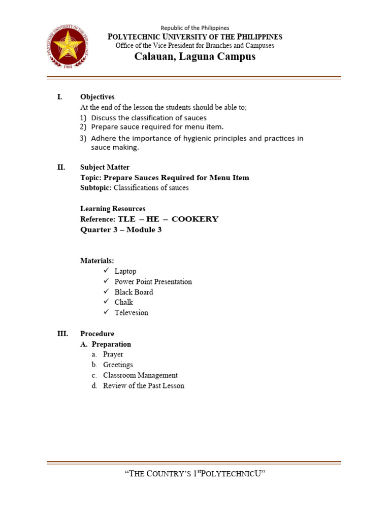 022724TLE-LESSON-PLAN | PDF | Sauce | Foods
