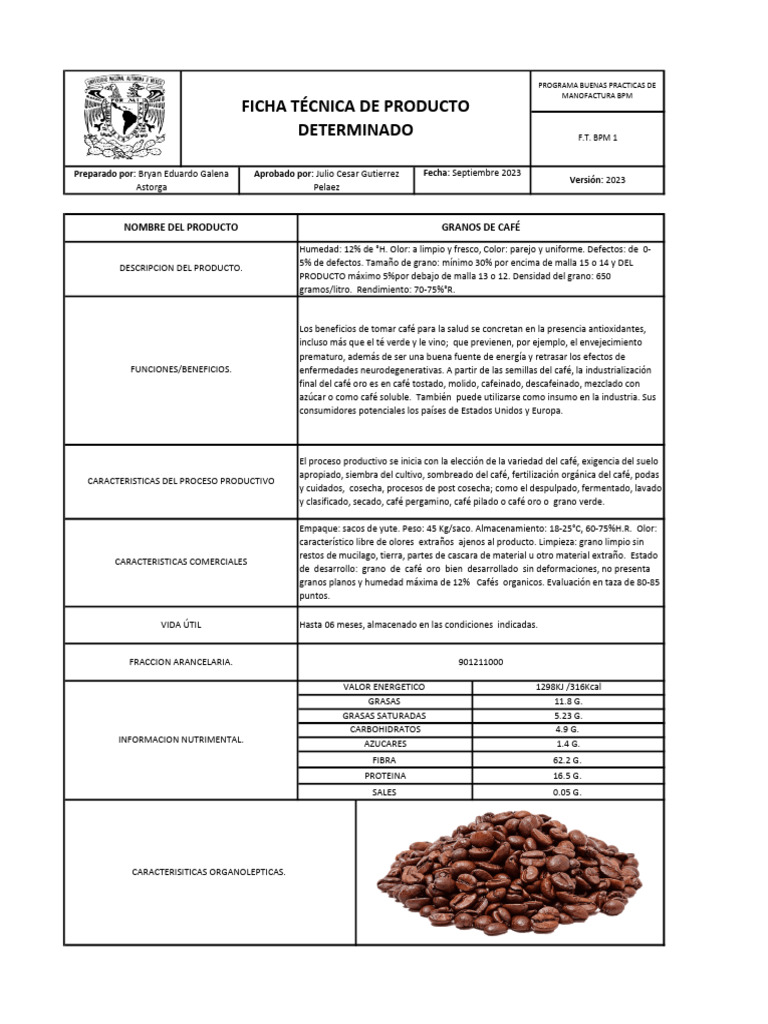Ficha Tecnica Café | PDF