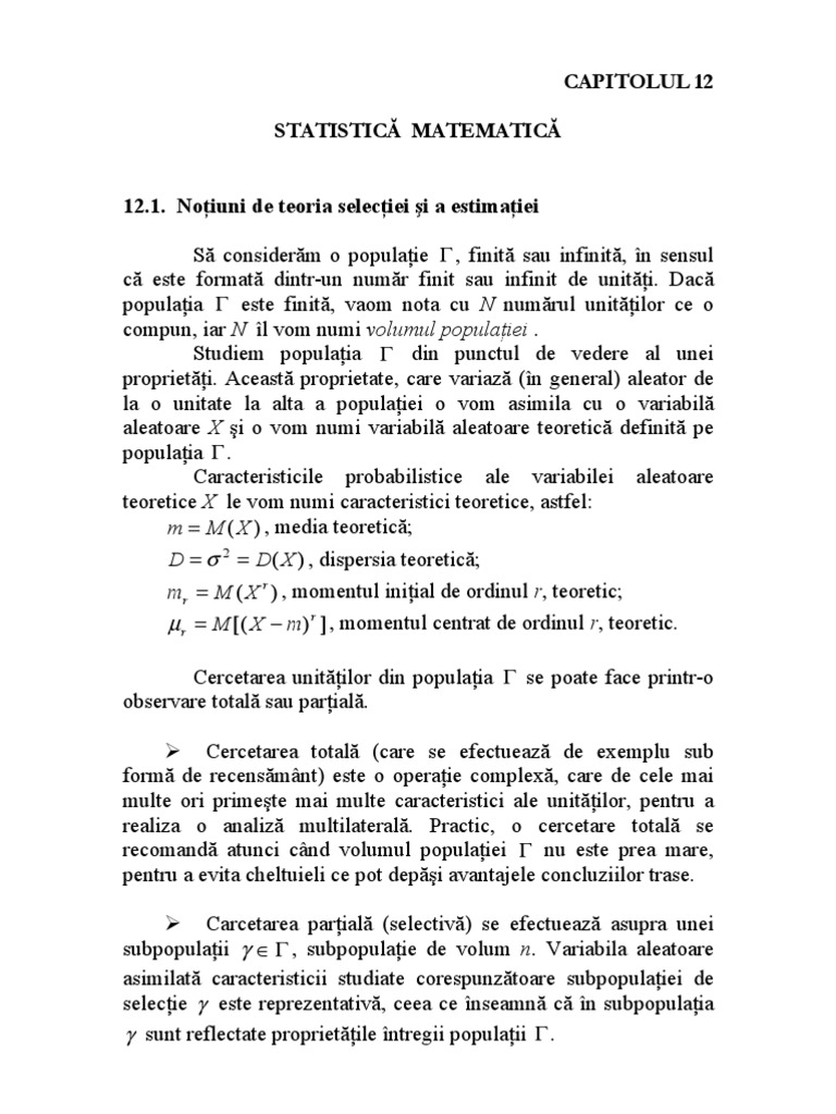 Capitolul 12 STATISTICA MATEMATICA | PDF