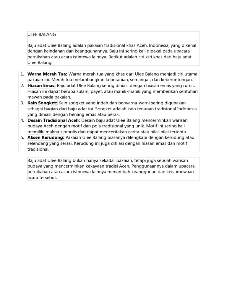 Pakaian Adat Ulee Balang Aceh | PDF | Perjalanan | Griya & Taman